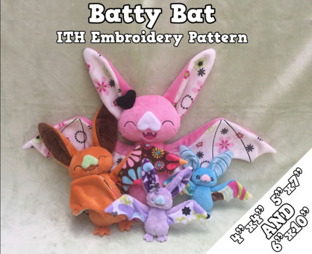 Batty Bat ITH in the Hoop Embroidery File Pattern 4x4", 5x7" AND 6x10 ...