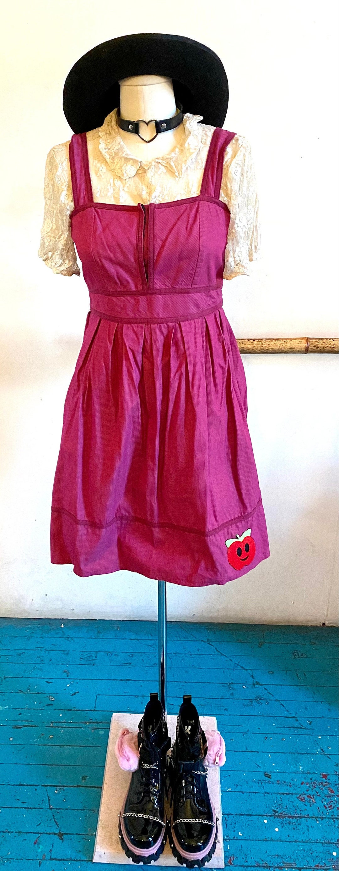 Gorgeous Violet Kawaii Upcycled Jumper Style Dress With Sweet Red Apple ...