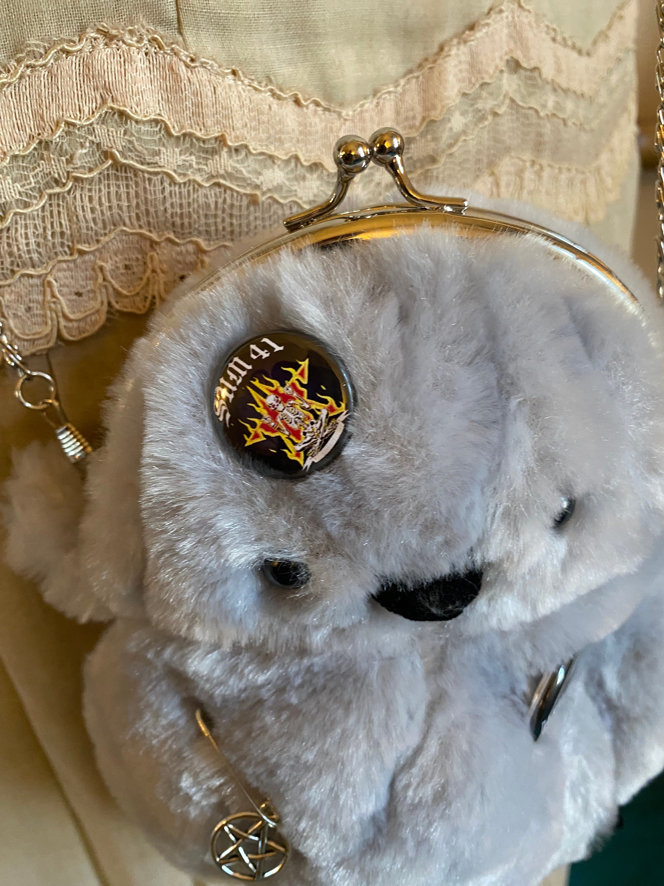 Upcycled Gray Fuzzy Chick 90s Punk Themed Purse With Band - Etsy