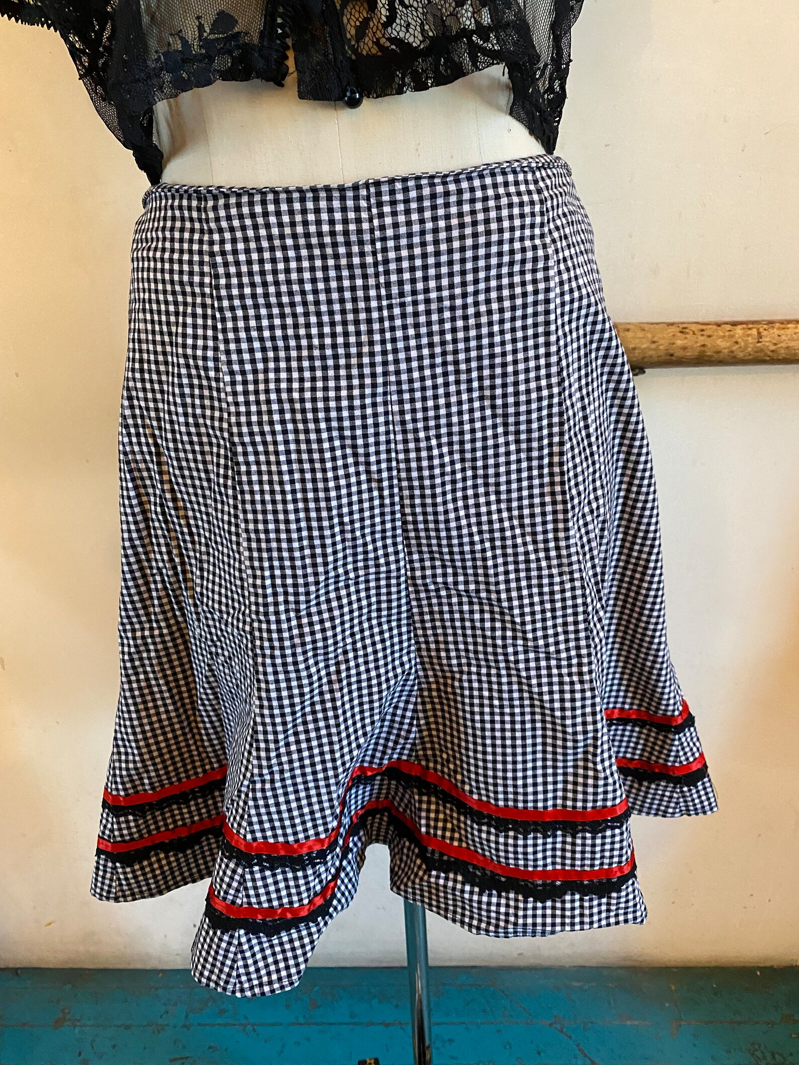 Vintage Morbid Threads Y2K Black and White Gingham Skirt Punk Mall Goth ...