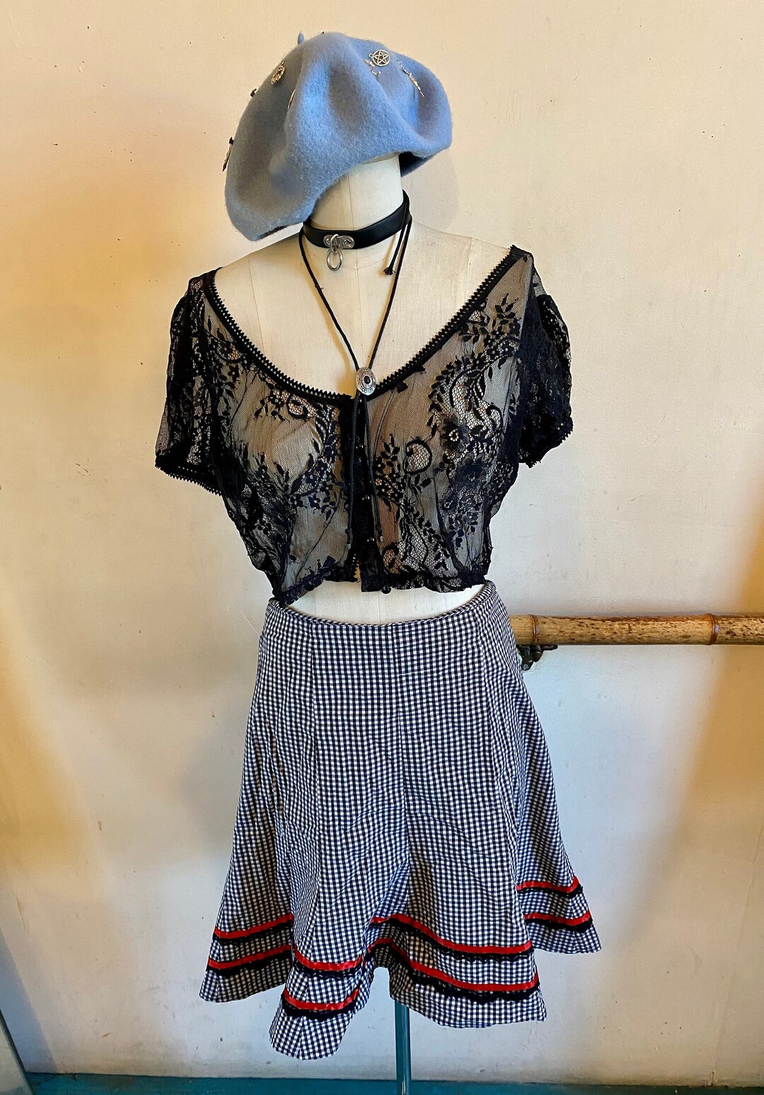 Vintage Morbid Threads Y2K Black and White Gingham Skirt Punk Mall Goth ...