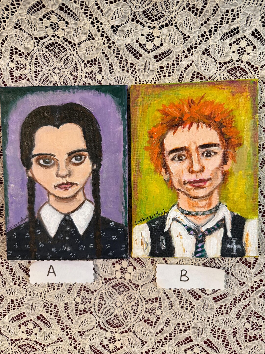 Christina Ricci as Wednesday Addams and Johnny Rotten Hand-painted ...