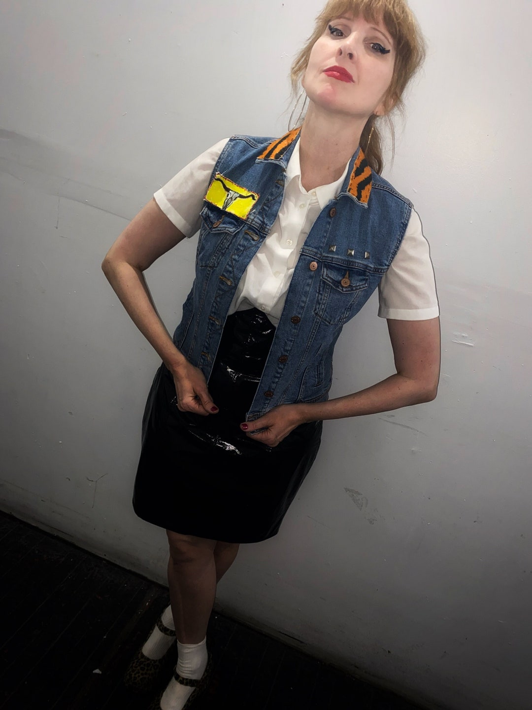 Upcycled Misfits Punk DIY Jean Vest With Hand Painted Patches and Tiger ...