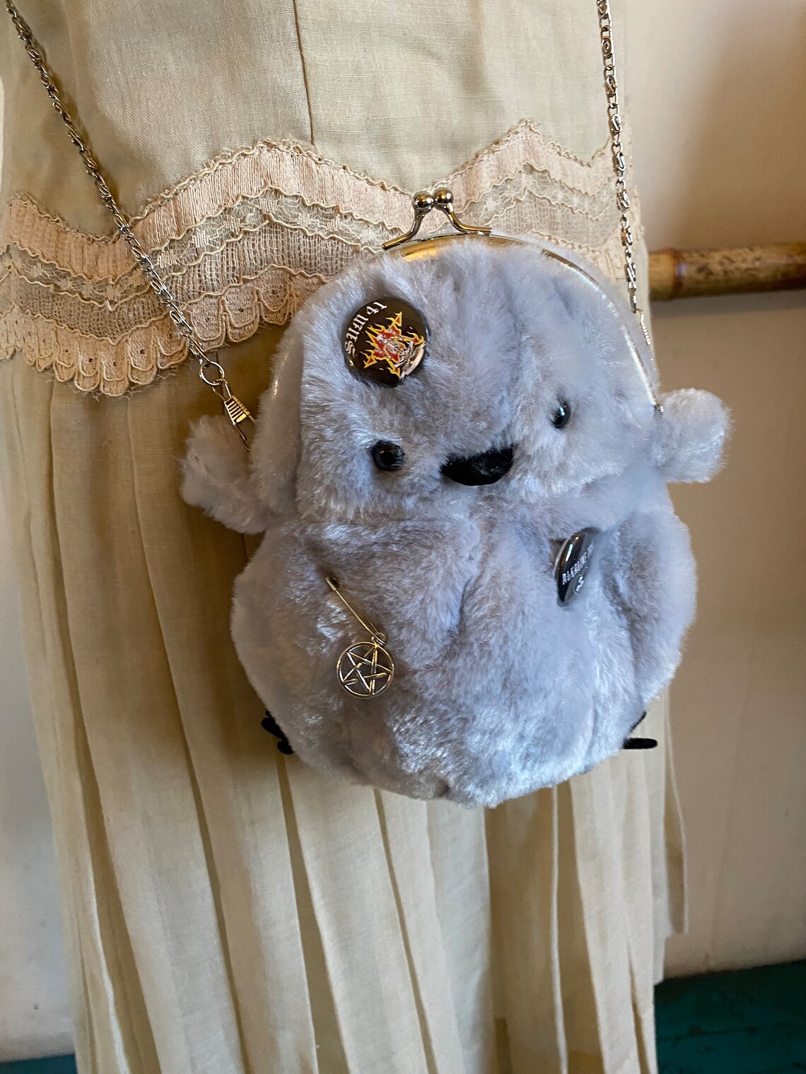 Upcycled Gray Fuzzy Chick 90s Punk Themed Purse With Band - Etsy