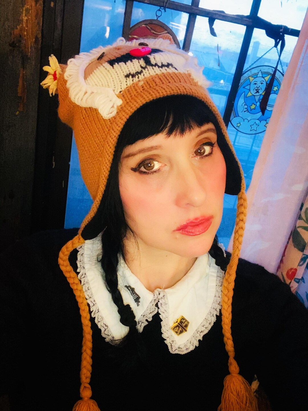 Cozy Upcycled Lion Pink Heart Button Nose Daisy Ear Furry Warm Winter ...