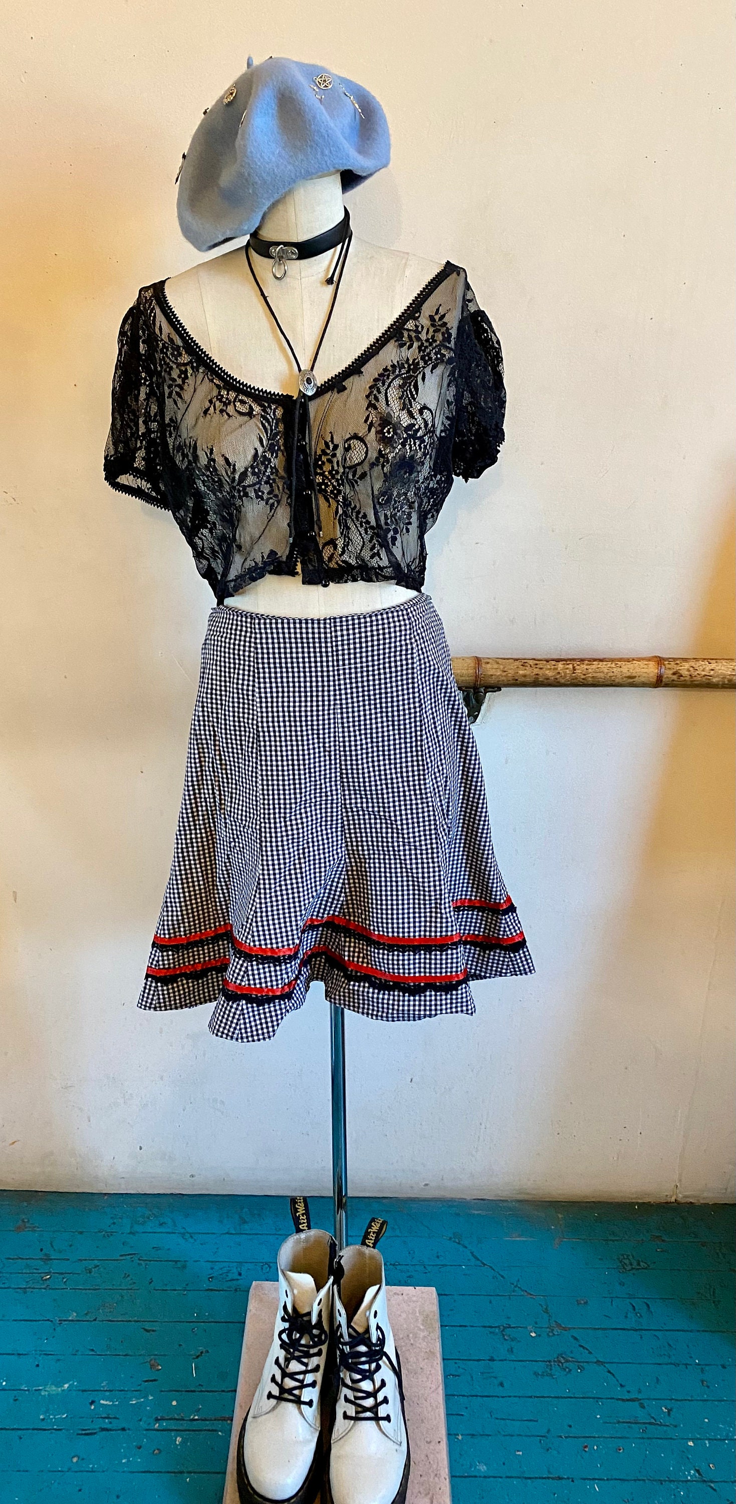 Vintage Morbid Threads Y2K Black and White Gingham Skirt Punk Mall Goth ...
