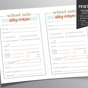 Personalized School Note, Digital Download - Etsy