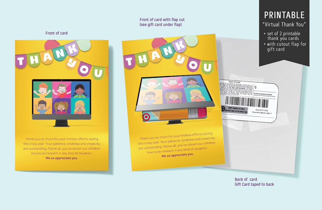 PRINTABLE Teacher Card, Thank You, Virtual - Etsy