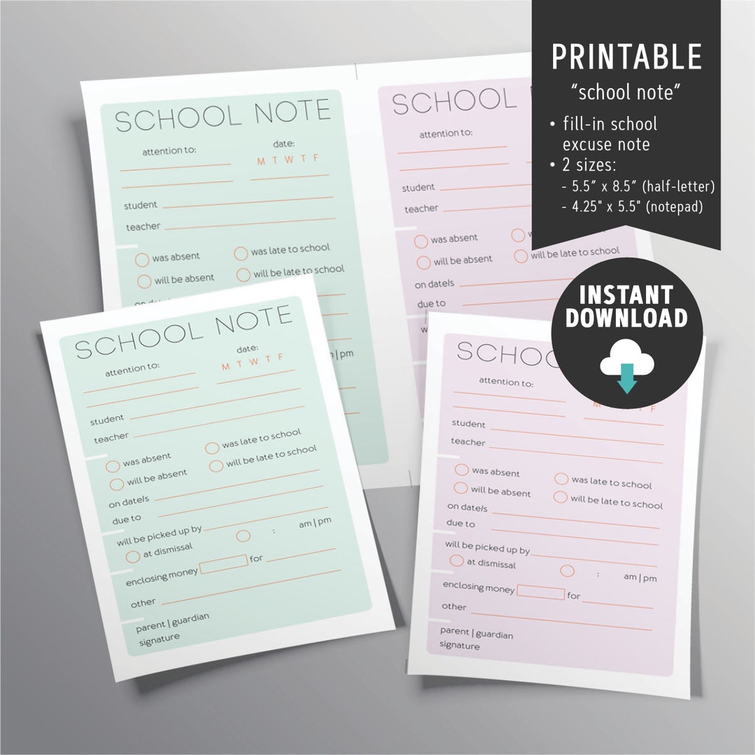 School Note Home Printout, With Bonus Notepad Size for Printer! Digital ...