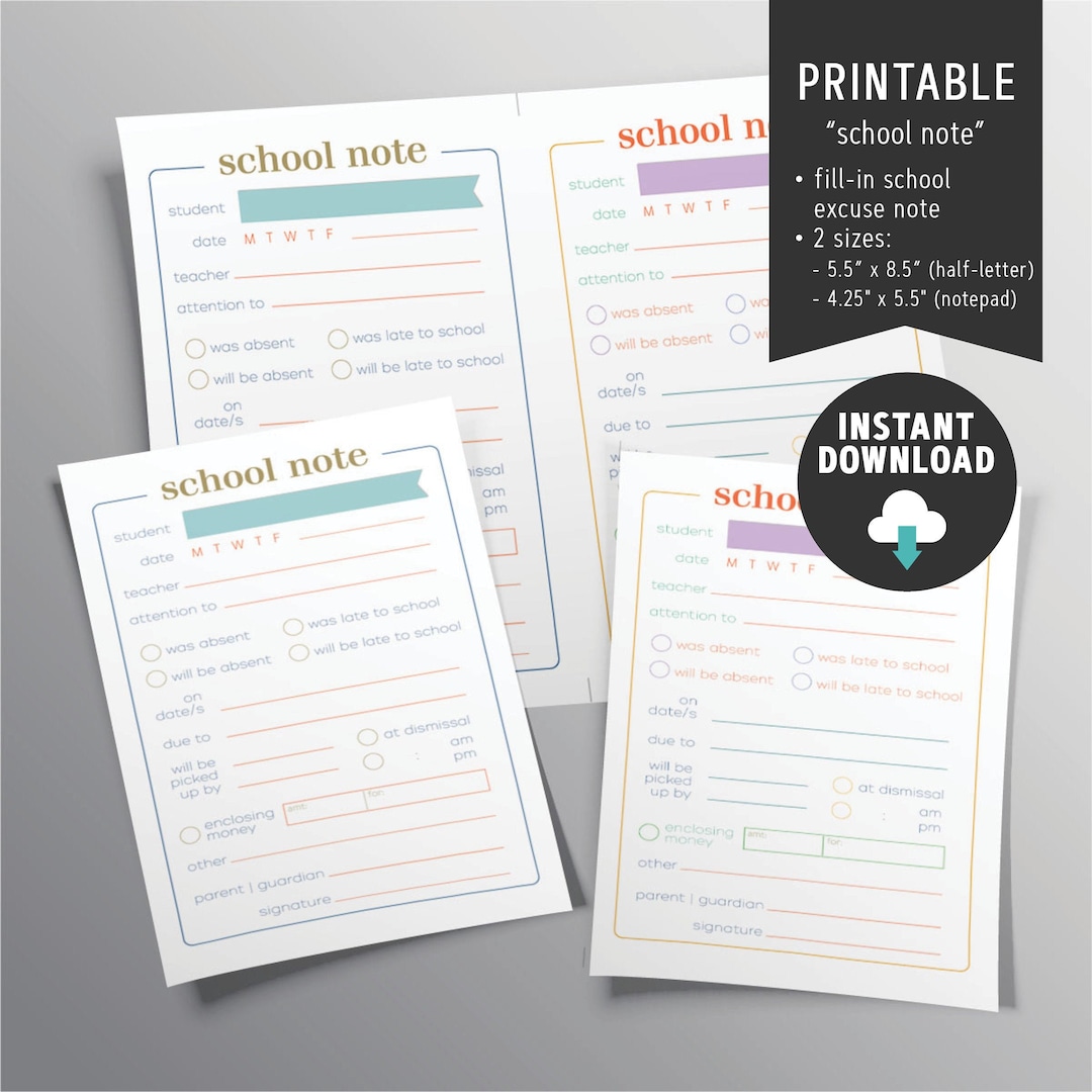 School Note (printable) and Notepad Size - Etsy