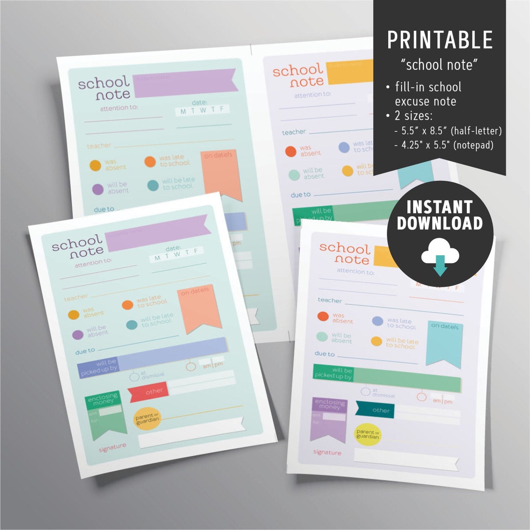 School Note (PRINTABLE), With Notepad Size - Etsy