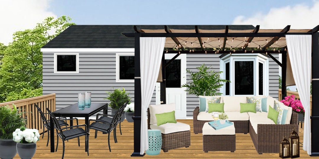3D Rendering Elegant Patio Design - Contemporary Modern Patio - Aqua ...