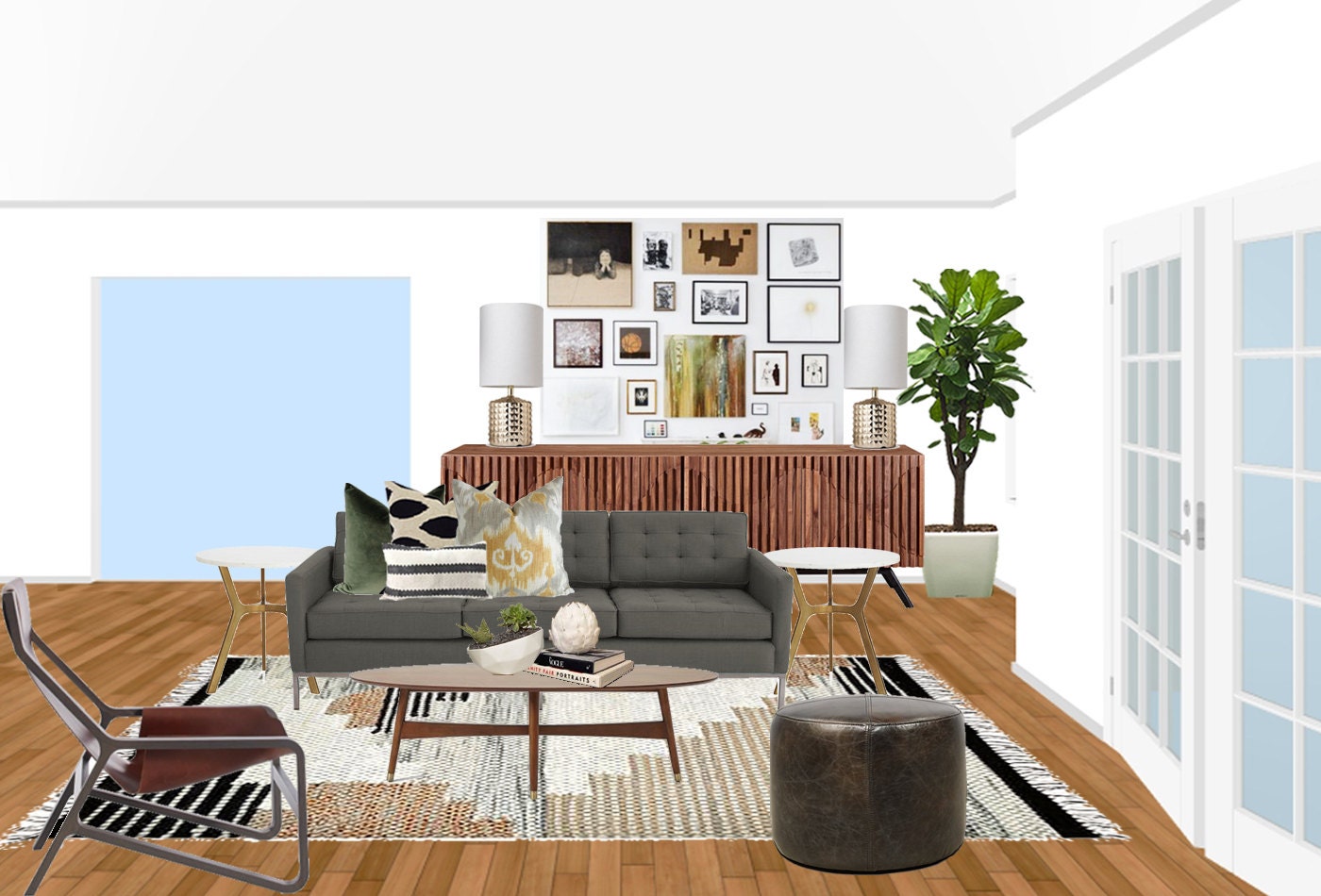 3D Rendering Mid Century Modern Living Room Interior Designs - Etsy