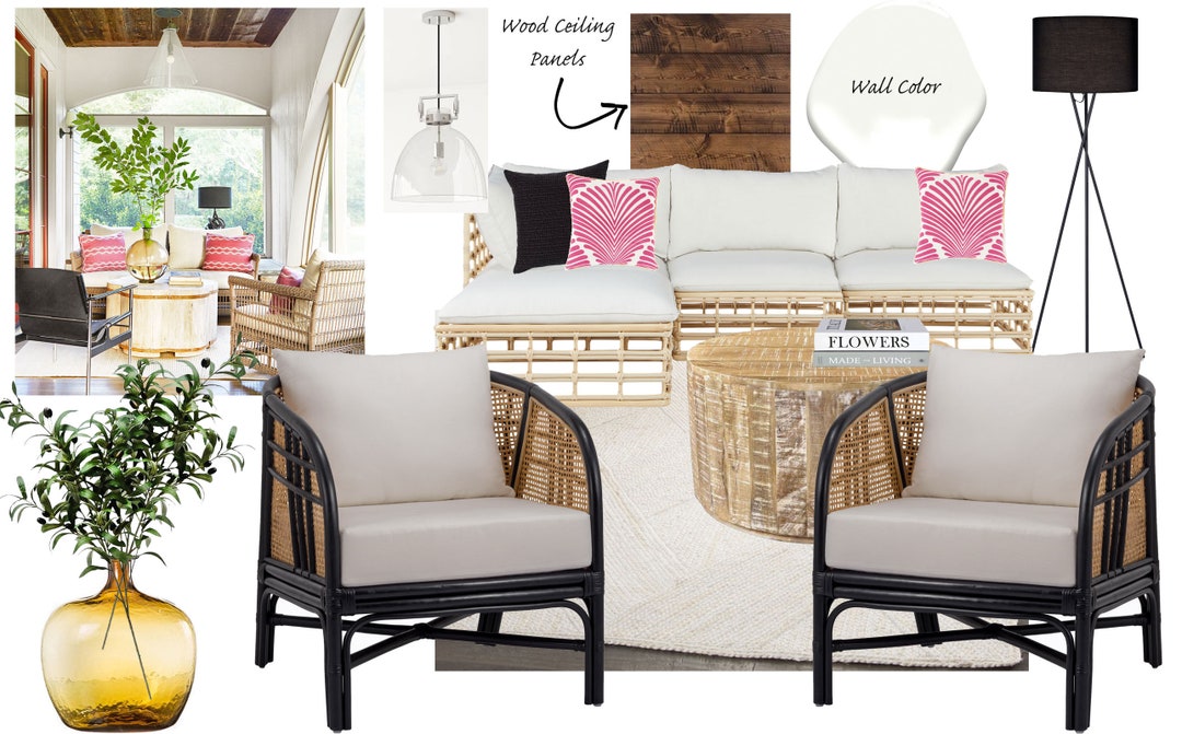 Sunroom Moodboard - Modern Tropical Interior Design Sunroom - Etsy