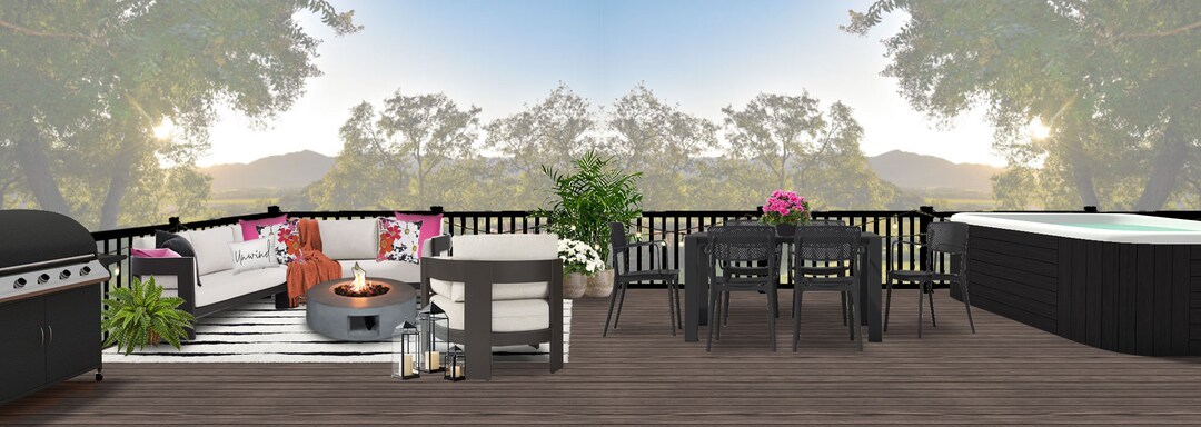 3D Rendering Patio Design - Contemporary Patio - Patio Furniture Layout ...