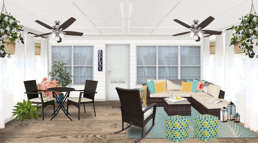 3D Rendering - Transitional Sunroom Porch Interior Design - Sunroom ...