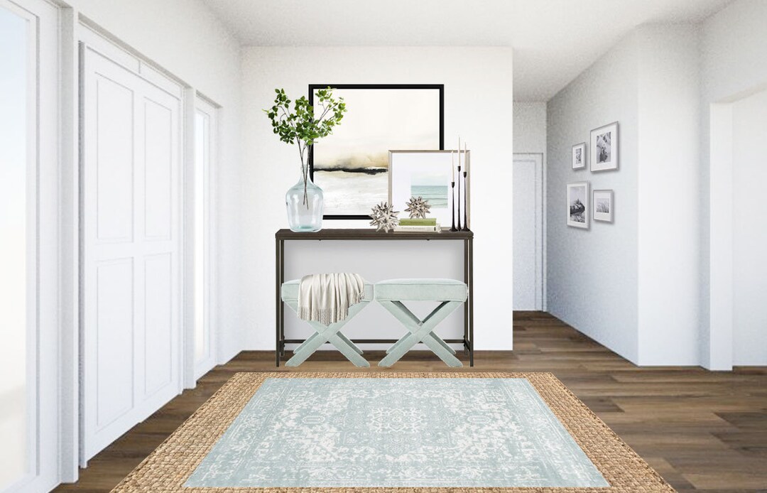 3D Rendering - Coastal Foyer Online Interior Design - Seafoam Entryway ...