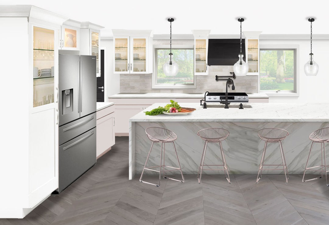 3D Rendering - Kitchen Online Interior Design 3D Rendering - Blush ...