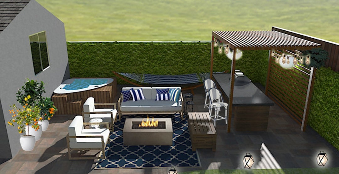3D Rendering Patio Design - Contemporary Patio - Patio Furniture Layout ...
