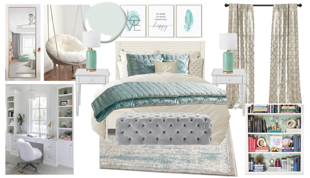 Moodboard - Teen Girl Bedroom Online Interior Design Moodboard - Teal ...
