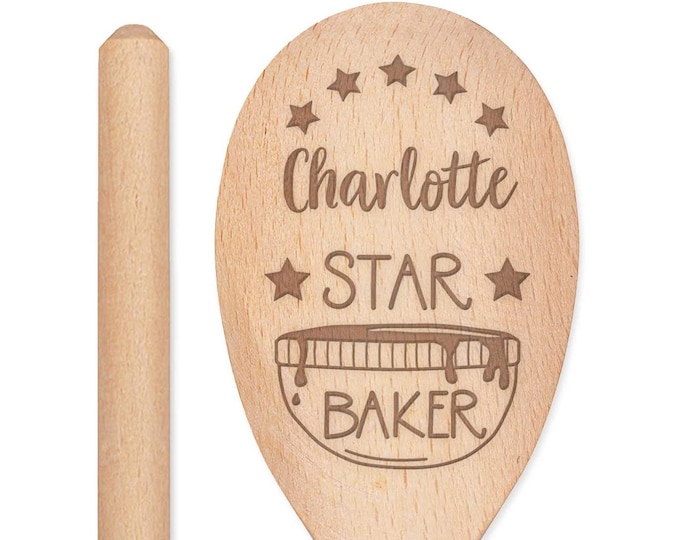 Personalised Engraved Wooden Spoon Custom Text Baking Baker Chef Star ...