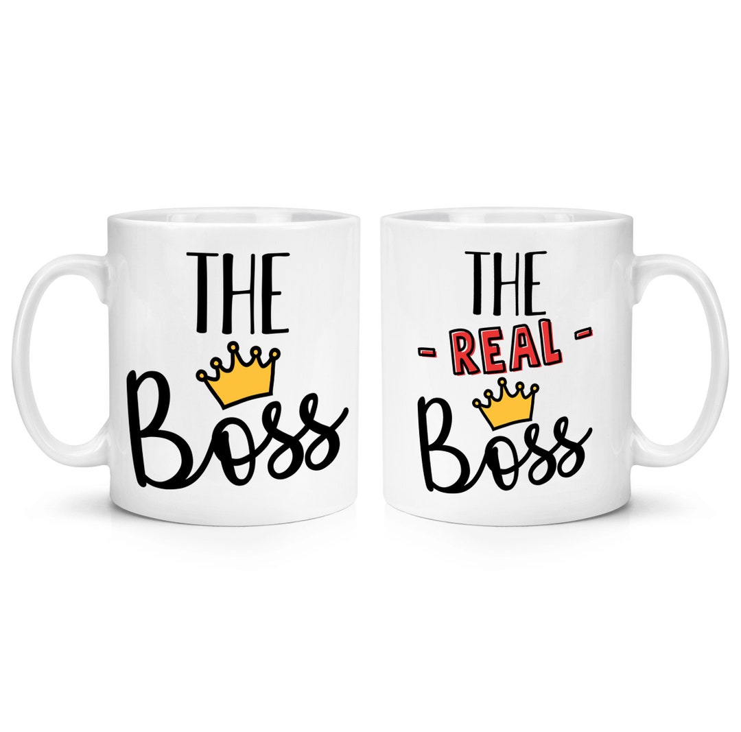 The Boss & the Real Boss 10oz Mugs Cups Gift Set Pair Couples Boyfriend ...