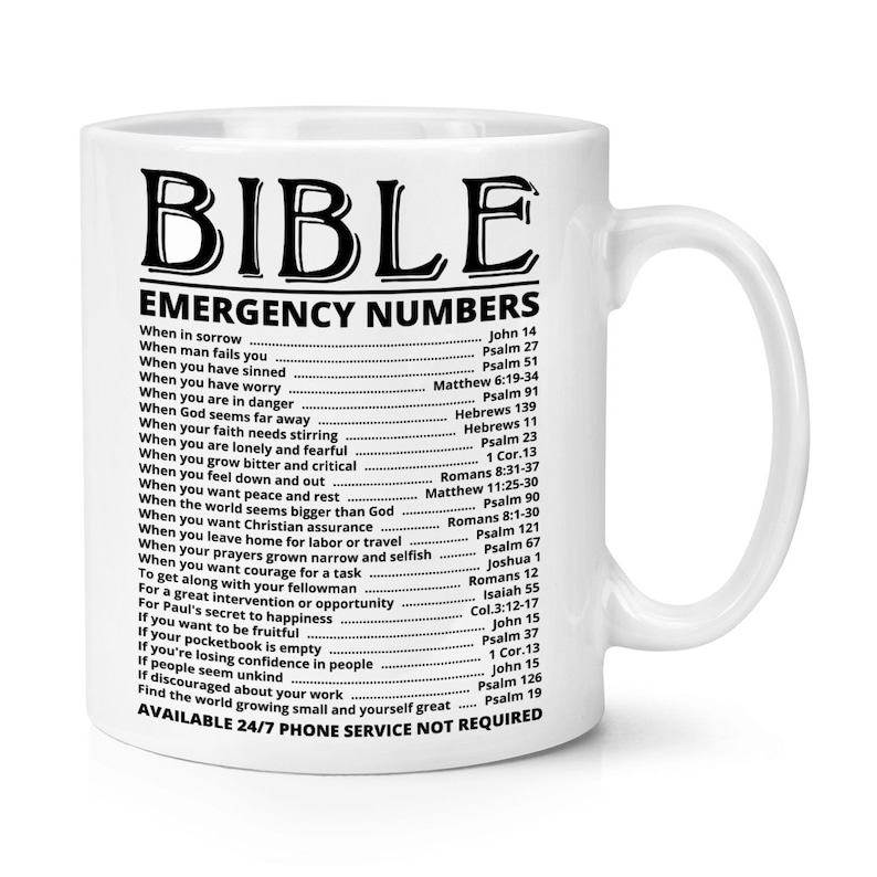 Bible Emergency Numbers 10oz Mug Cup God Jesus Funny Joke Birthday ...