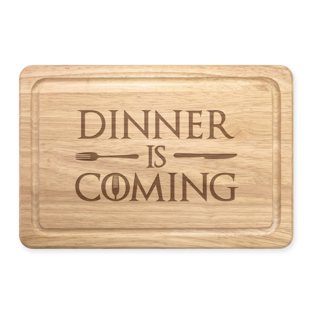 Dinner is Coming Board Rectangular Wooden Chopping Board Meat Serving ...