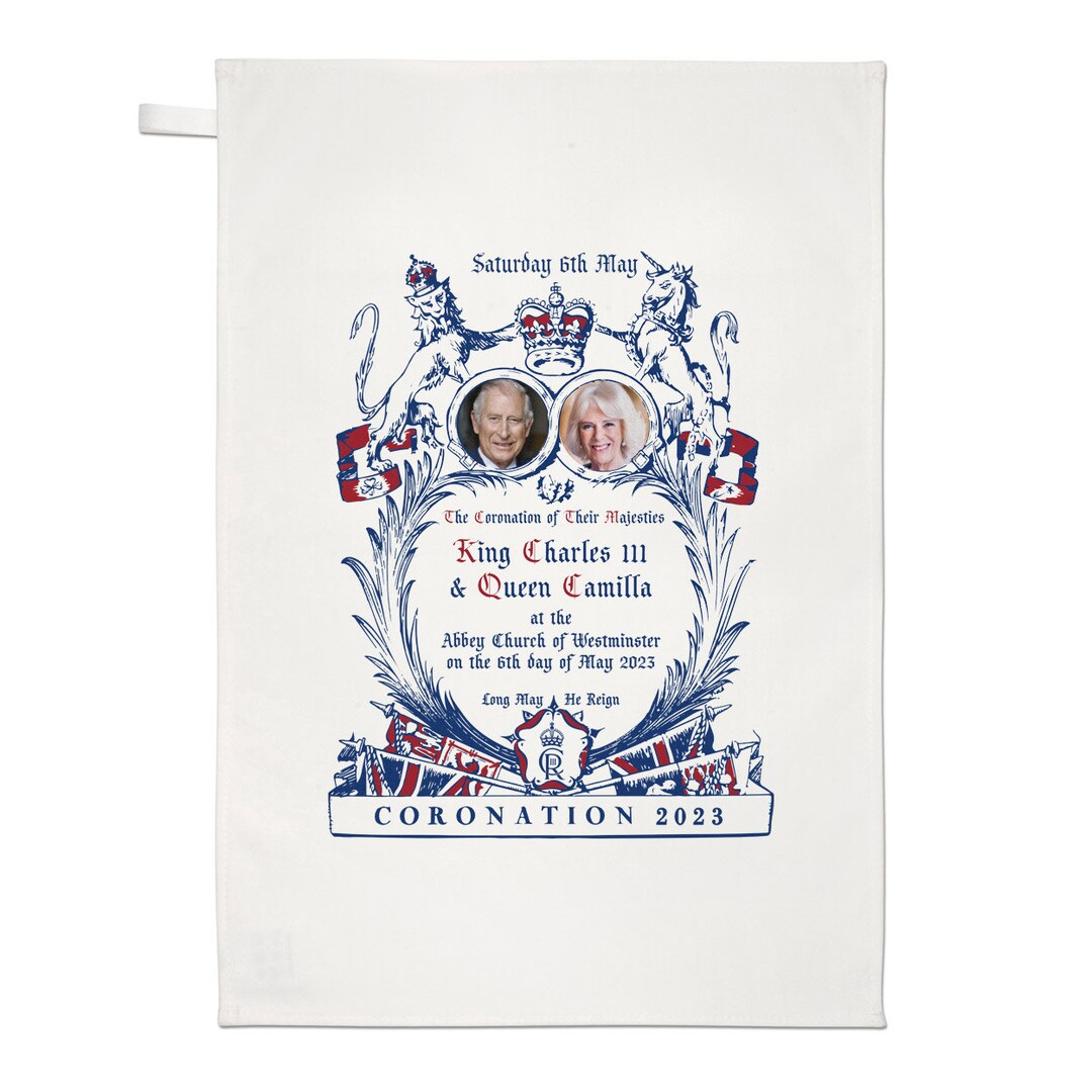 Vintage Invitation King Charles III & Camilla Coronation Tea Towel Dish ...