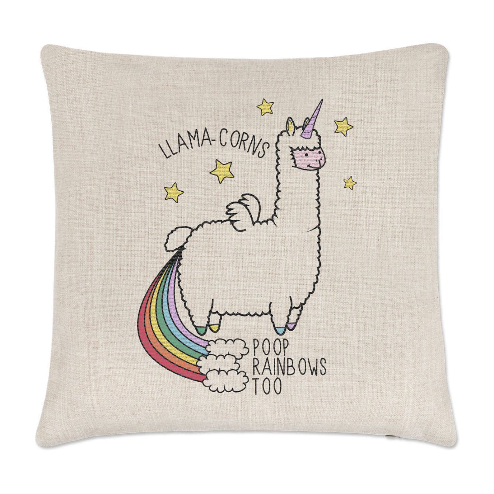 Llama-corns Poop Rainbows Too Linen Cushion Cover - Etsy