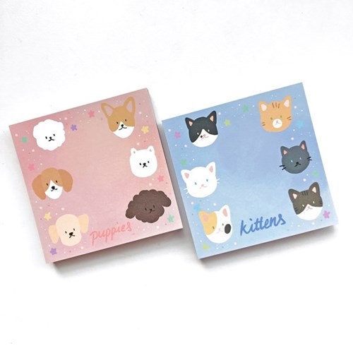Illustration Notepads puppies / Kittens / Colorful Notepad / | Etsy