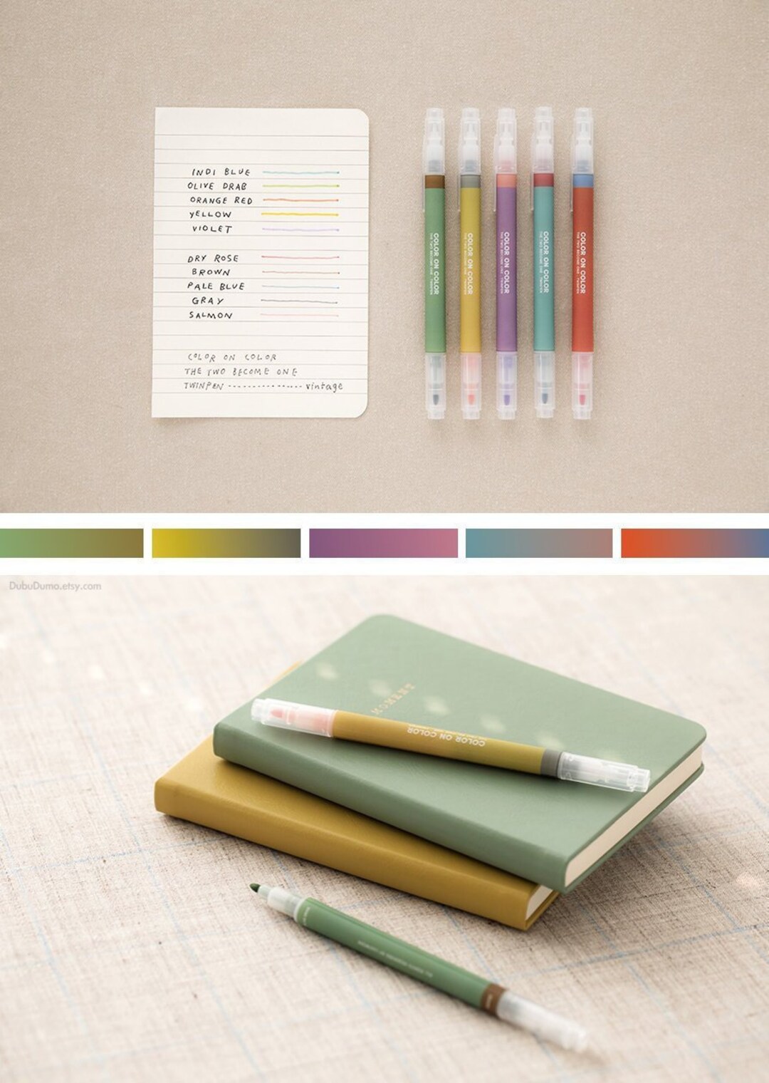 5PCS Twin Deco Pens Set Ver.2 Vintage 10colors / Highlighter / Two Ways ...