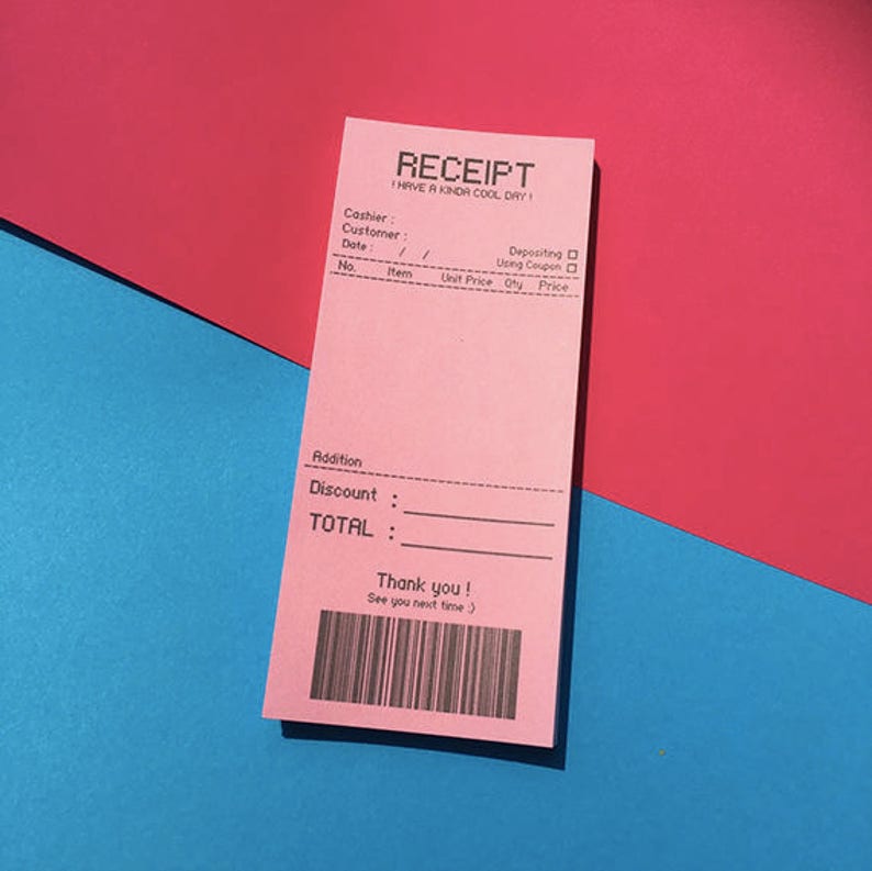 RECEIPT Notepad pink/yellow/blue / Notepads / Personalized - Etsy