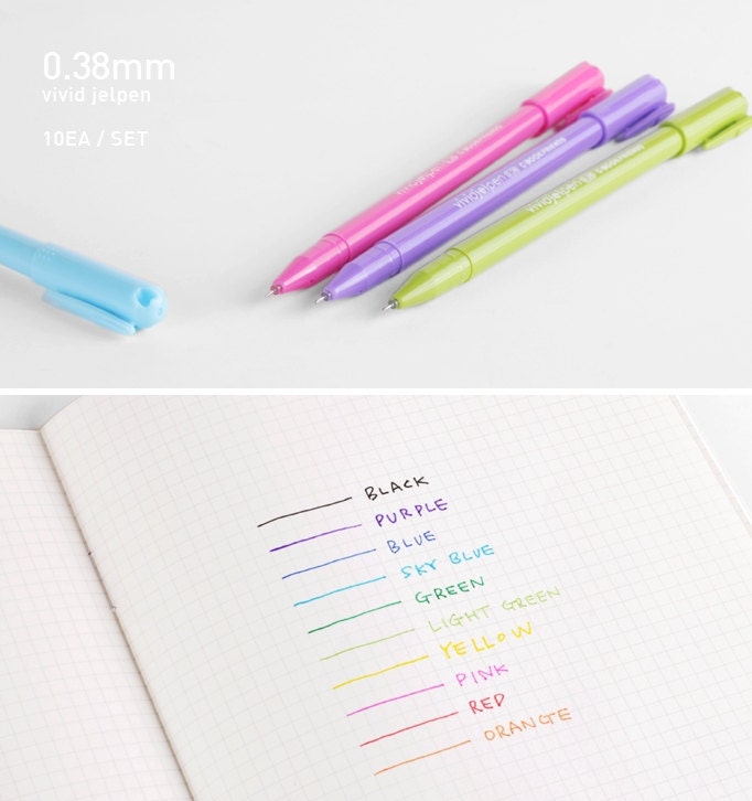 0.38mm Vivid Pen 10 Color and Notebook Set 10 Pens - Etsy