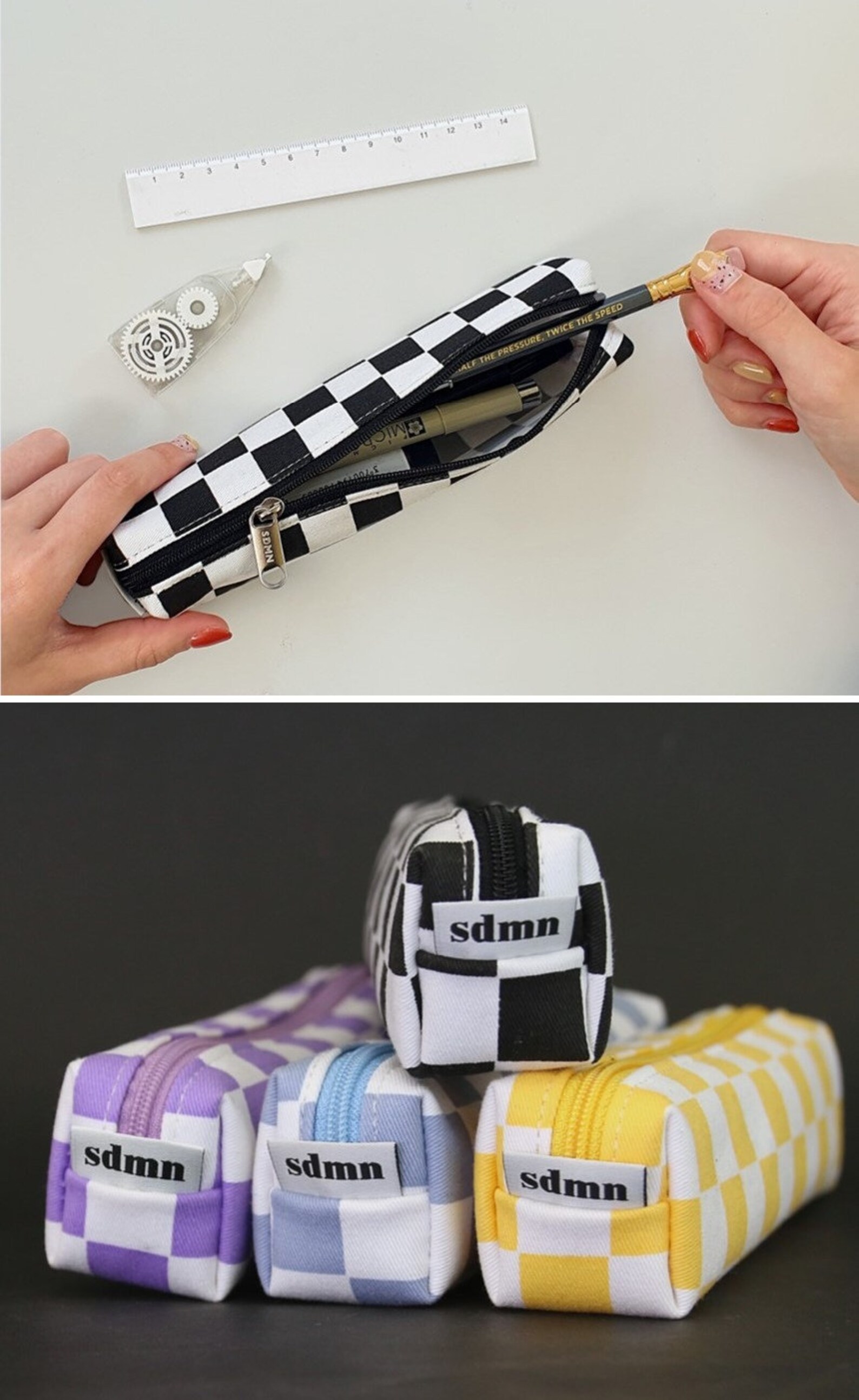 Checkerboard Pencil Case 4colors / Pen Case / Pencil Pouch / - Etsy