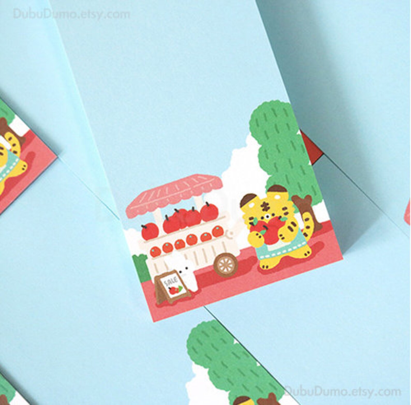Tiger Notepads apple Cart / Writing Paper Memo Pad Blue / - Etsy