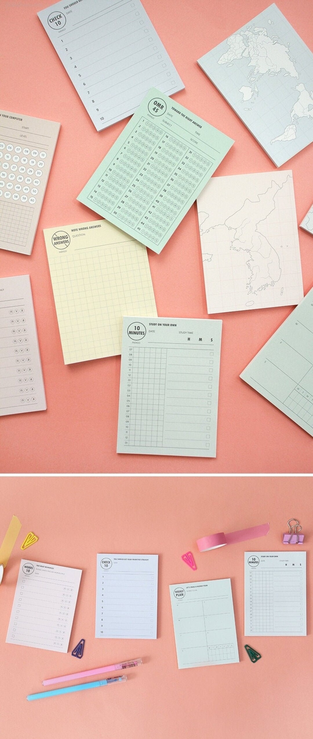STUDY Sticky Notes 8types / Daily Checklist / Colorful Notepads ...