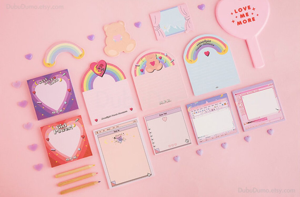 RAINBOW TWIN MOON Sticky Notes / Colorful Notepads / Memo Pad | Etsy