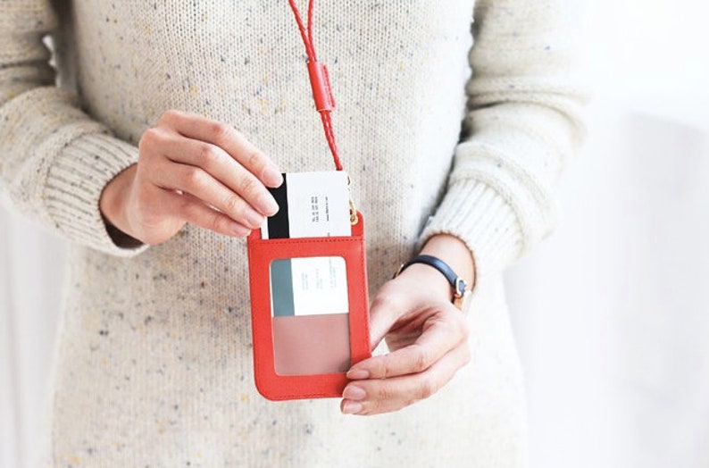 ID Badge Holder Vermilion / Red Transportation Card / | Etsy