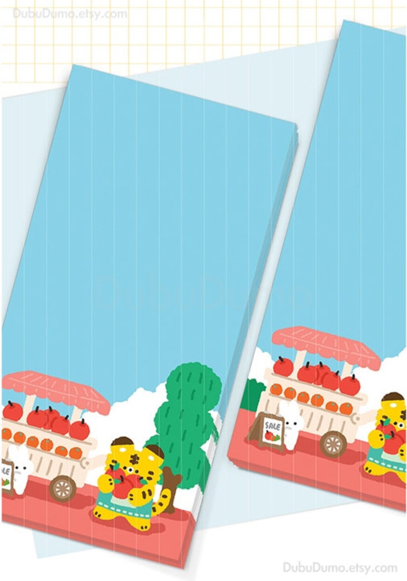 Tiger Notepads apple Cart / Writing Paper Memo Pad Blue / - Etsy