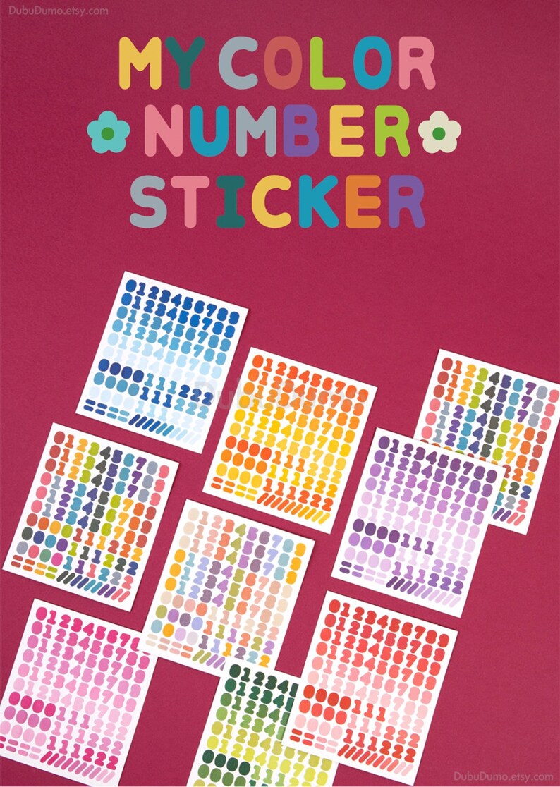 Color Number Sticker 8colors / Number Letter Stickers / | Etsy