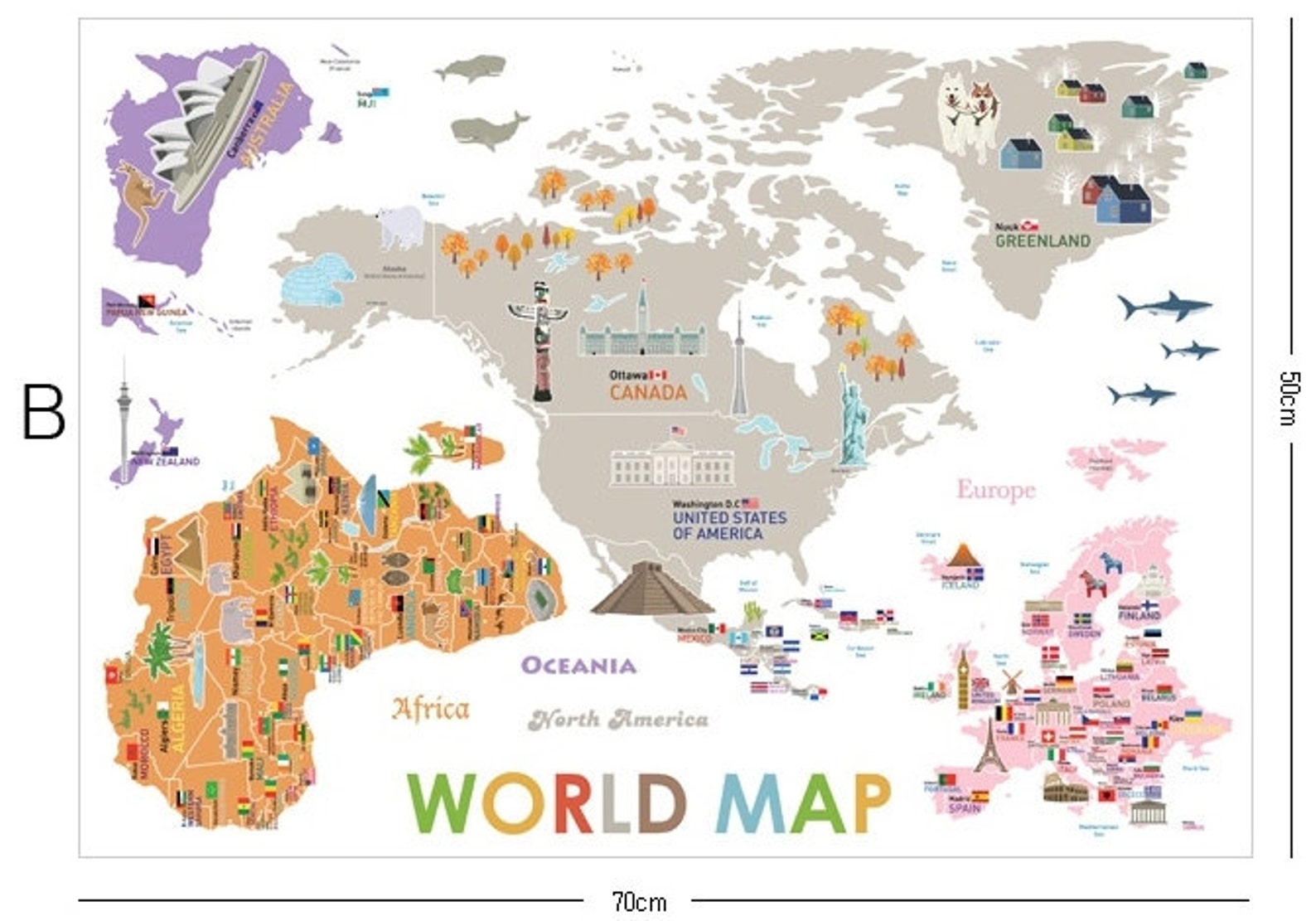 World Map Wall Decal Sticker / World Map Sticker - Etsy