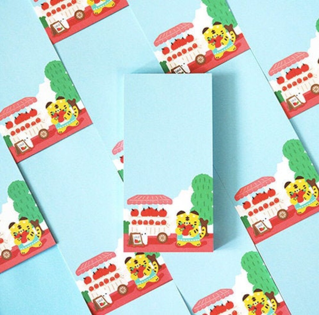 Tiger Notepads apple Cart / Writing Paper Memo Pad Blue / Korean ...