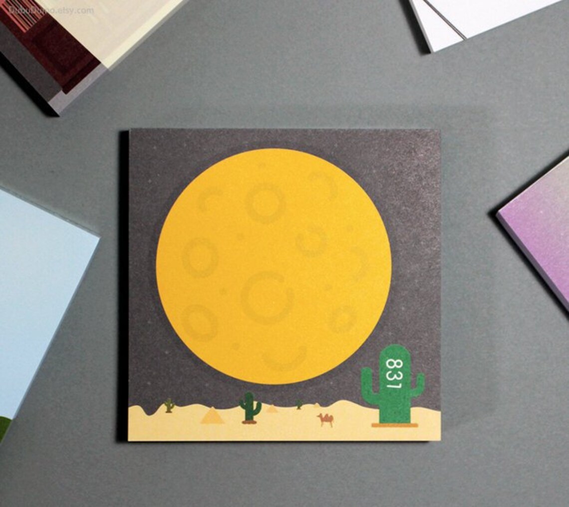 Night Desert Moon Notepads / Cactus Notepad / Writing Paper | Etsy