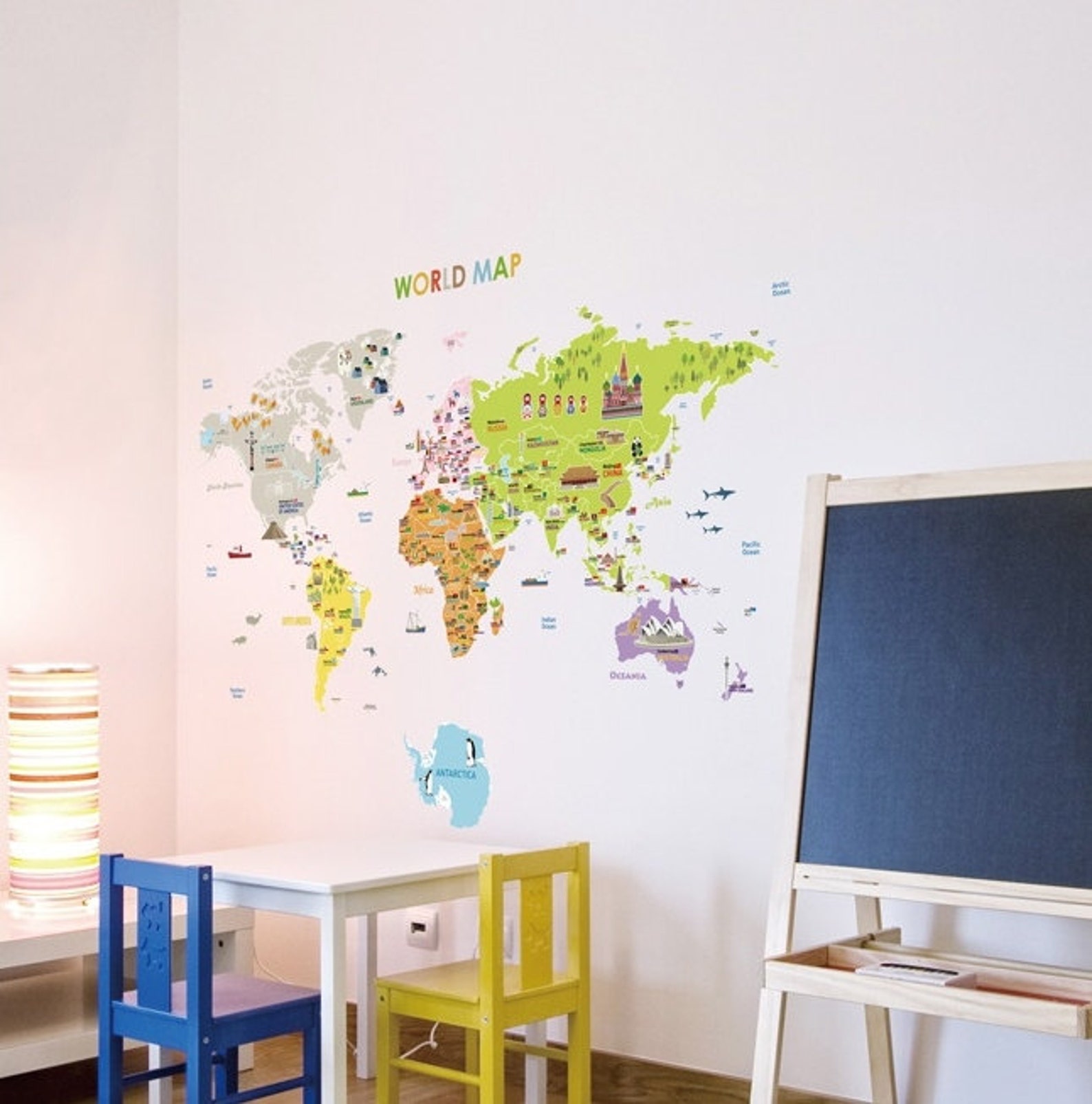 World Map Wall Decal Sticker / World Map Sticker - Etsy