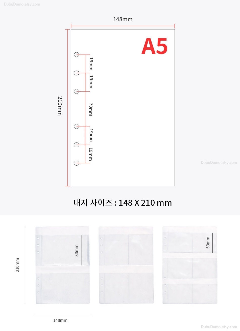 A5 Pockets Inserts / 6 Ring Refill / Photo Pocket Pouch / | Etsy