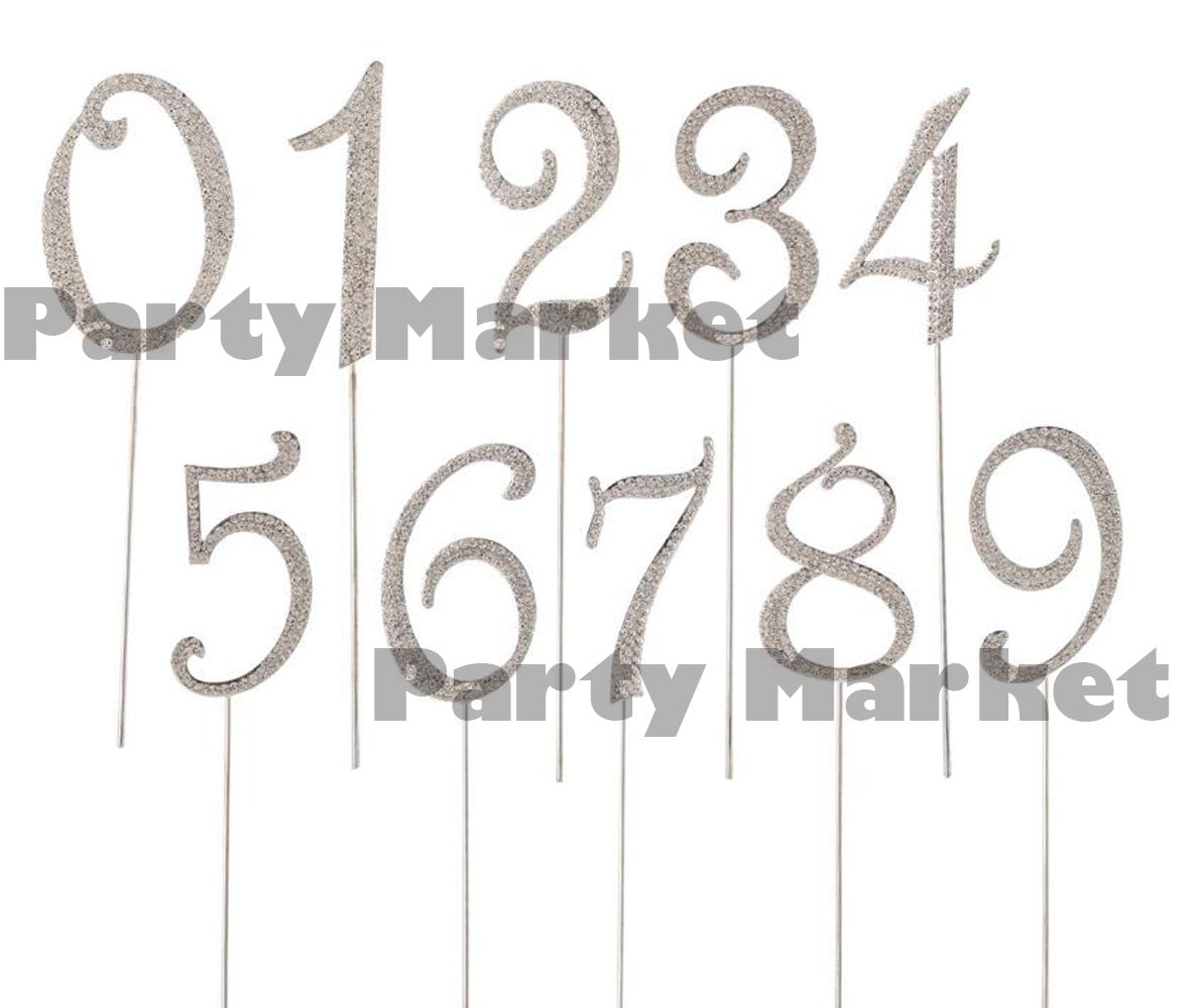 0-9 Rhinestone Silver NUMBER Cake Topper Wedding Birthday | Etsy