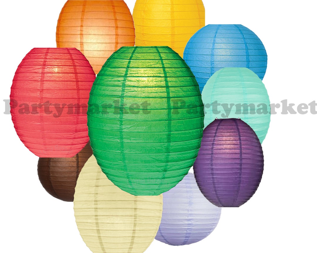 10 Pcs Mixed Sizes Color Paper Lanterns With Led Set Multicolor Round ...