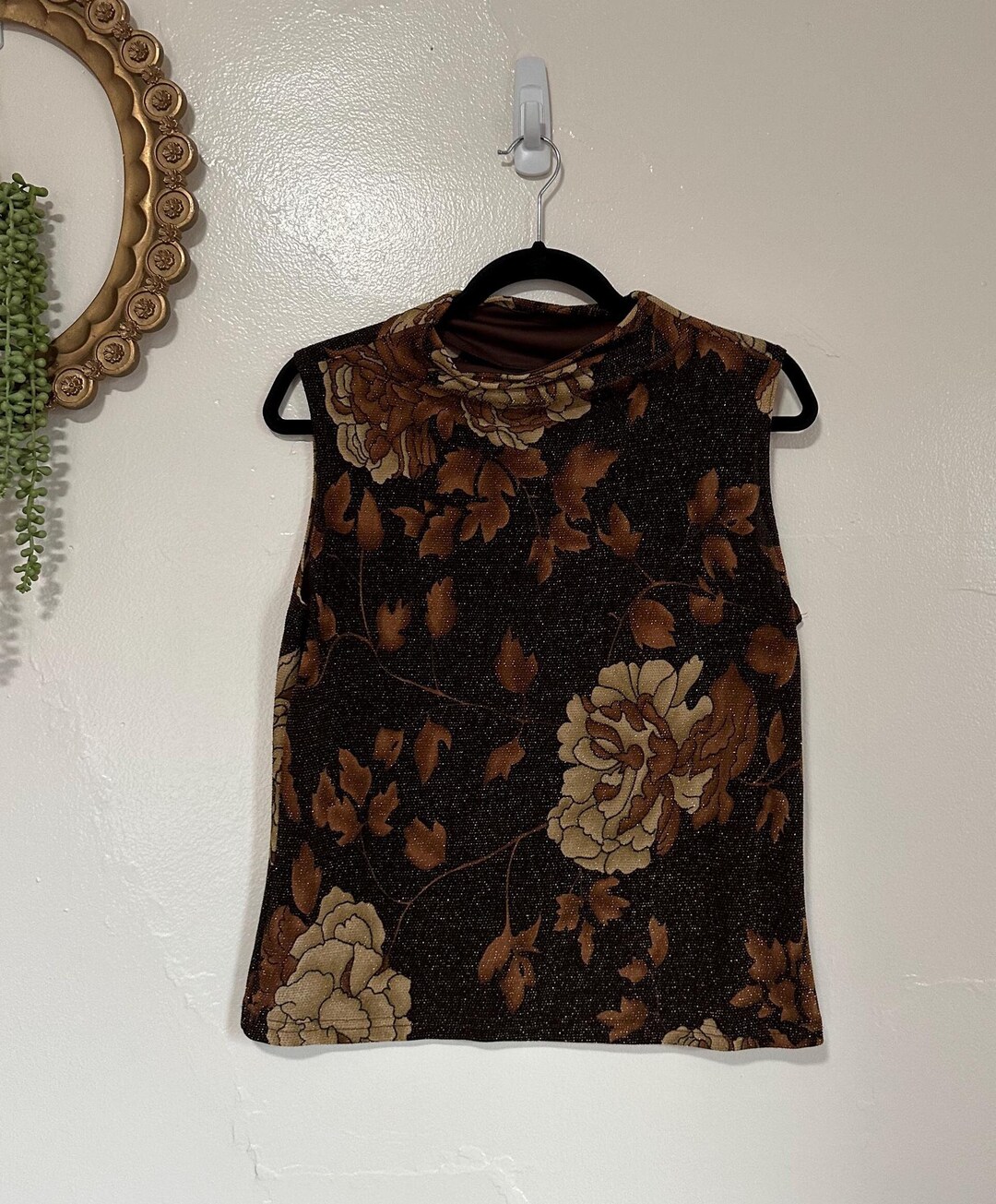 Vintage 70s Metallic Floral Top: JKLA California Sleeveless Medium - Etsy