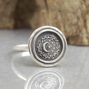 Sterling Silver Universe Moon Flowers Starry Night Ring Moon Phases ...